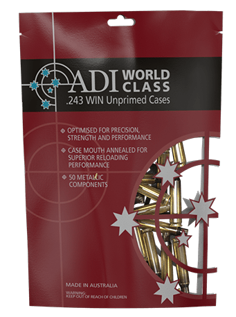 ADI Unprimed Brass Cases - .243 Winchester 50 Pack